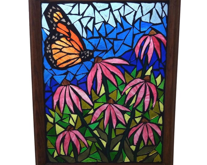 Monarch Stained Glass Mosaic Panel for Hanging in Window, Orange ...