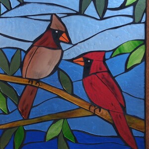 Stained Glass Male and Female Cardinal Birds Mosaic Panel for - Etsy