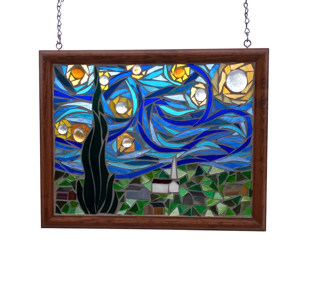 Starry Night Stained Glass Panel Vincent Van Gogh Modern Art - Etsy