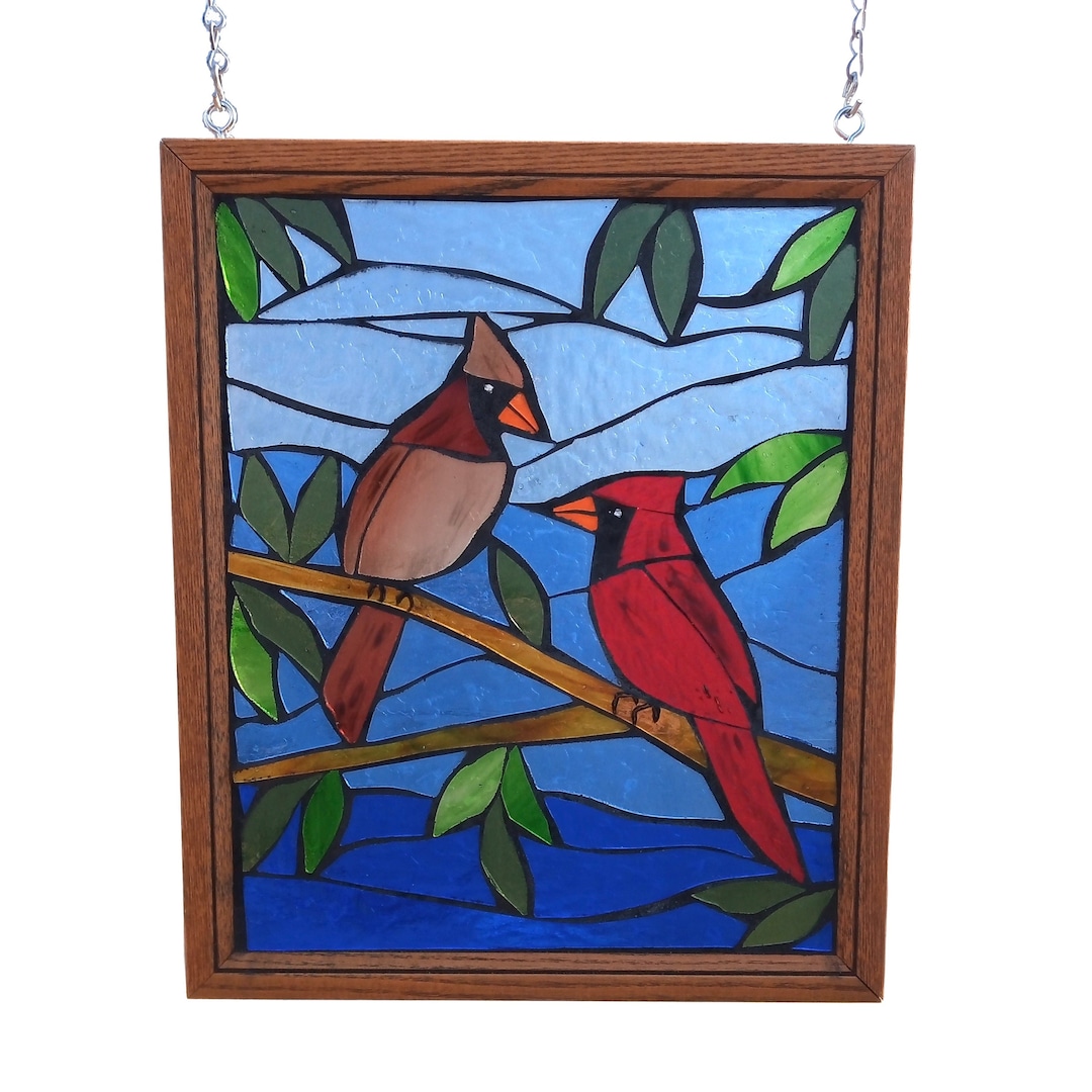 Stained Glass Male and Female Cardinal Birds Mosaic Panel for Hanging ...