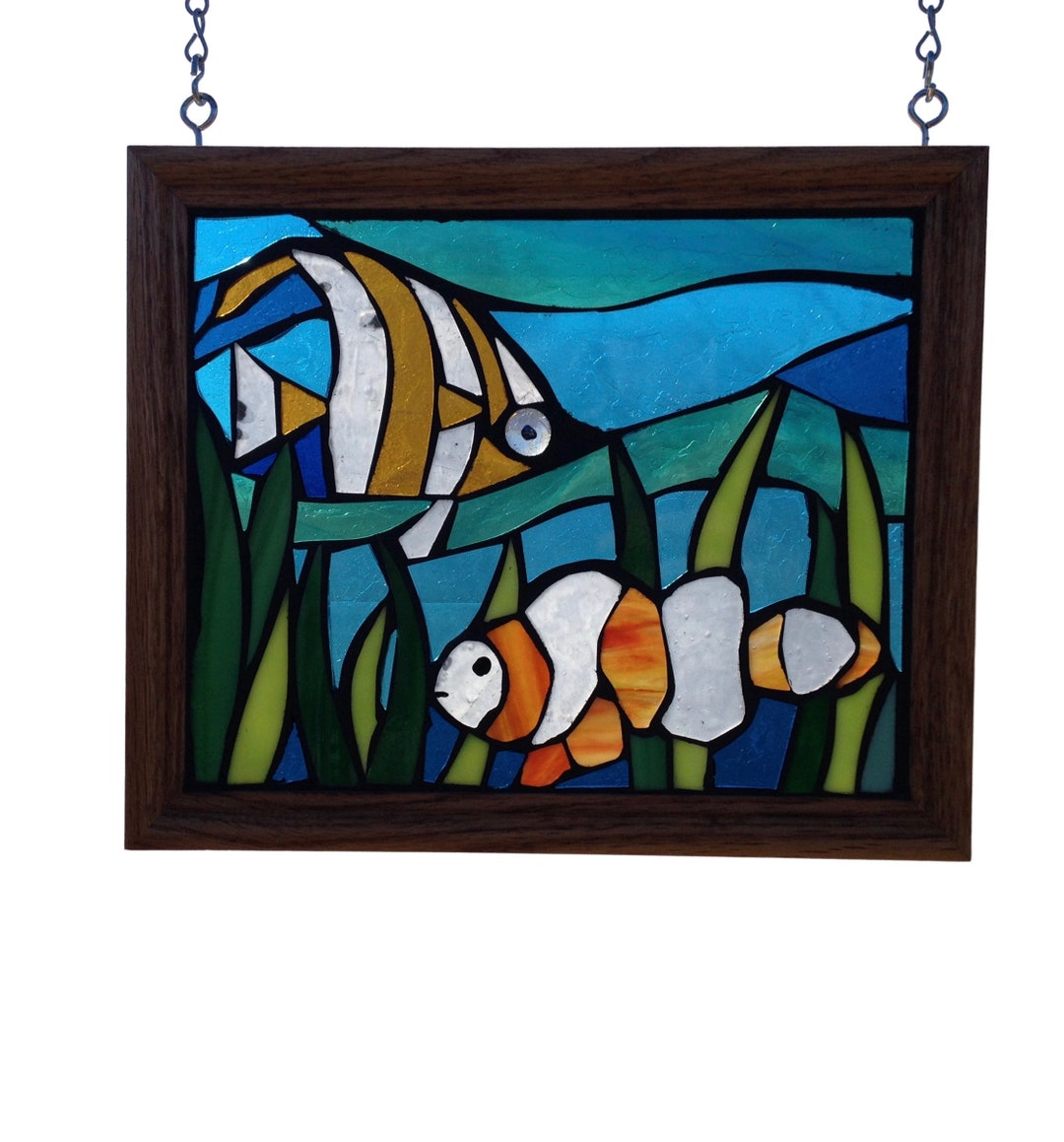 Tropical Fish Stained Glass Mosaic Panel for Window, Colorful Aquarium ...