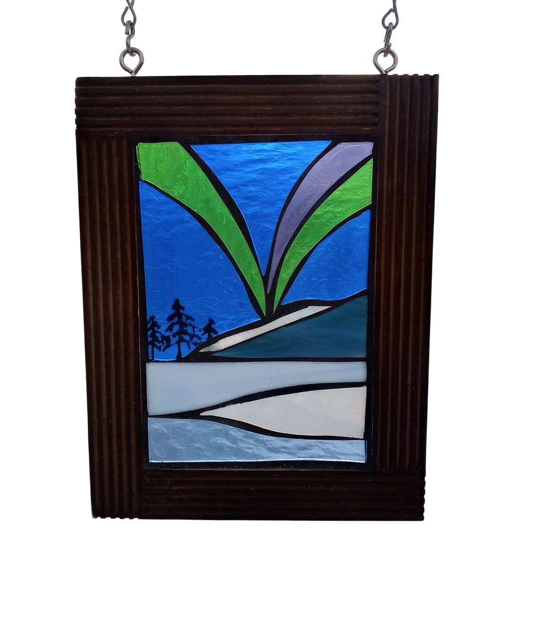 Northern Lights Winter Landscape Stained Glass Mosaic Suncatcher ...