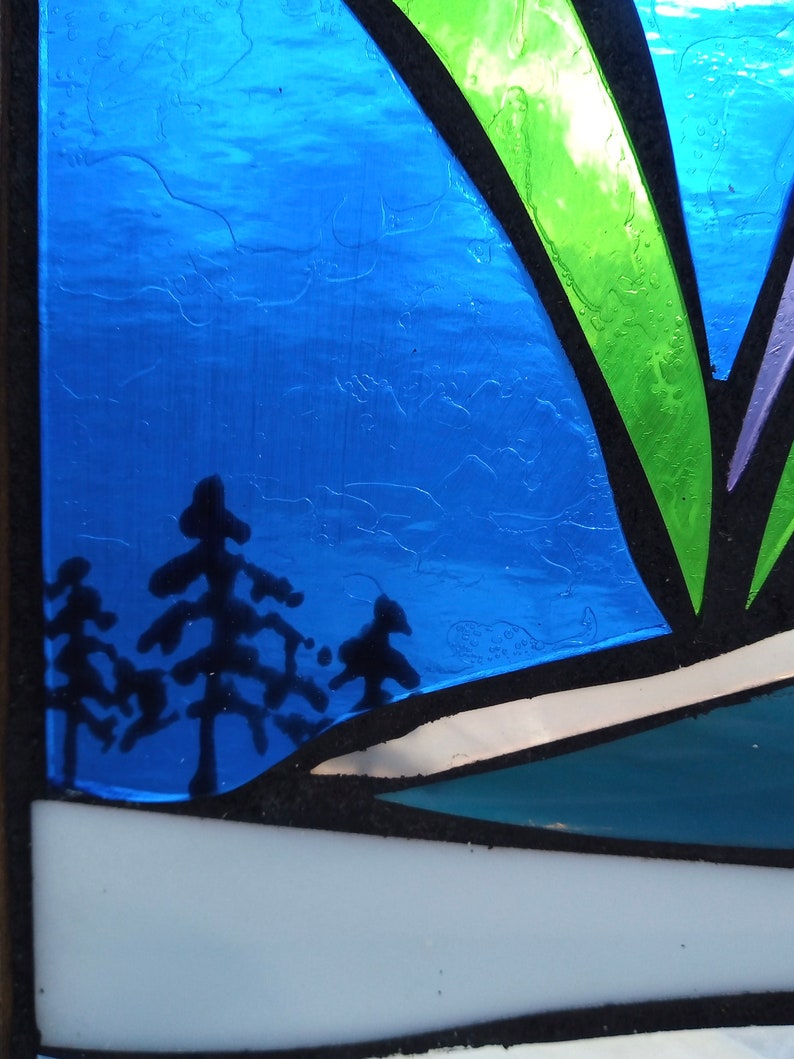Northern Lights Winter Landscape Stained Glass Mosaic - Etsy