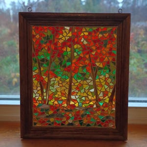 Autumn Forest Landscape Stained Glass Mosaic Panel for Hanging in ...