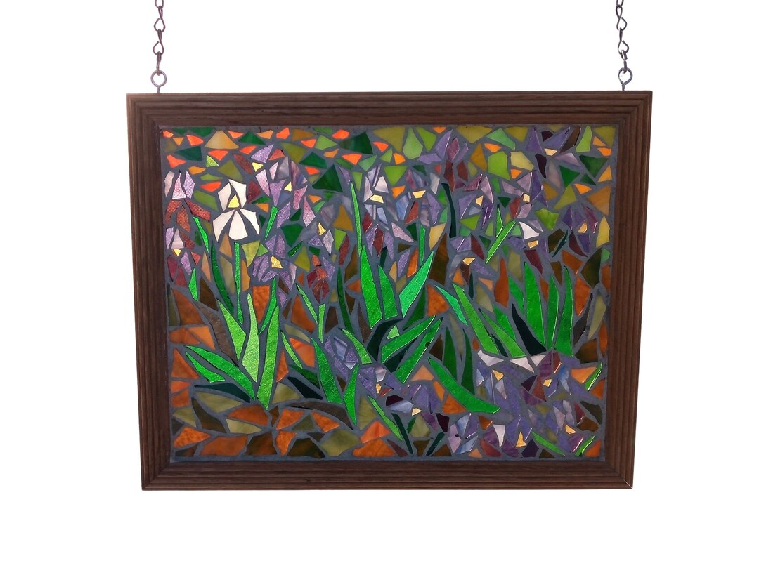 Van Gogh Irises Stained Glass Mosaic Panel for Window, Famous Dutch ...