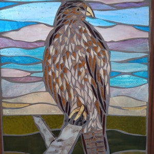 Red Tailed Hawk Stained Glass Mosaic Artwork, Bird Panel for Hanging in ...
