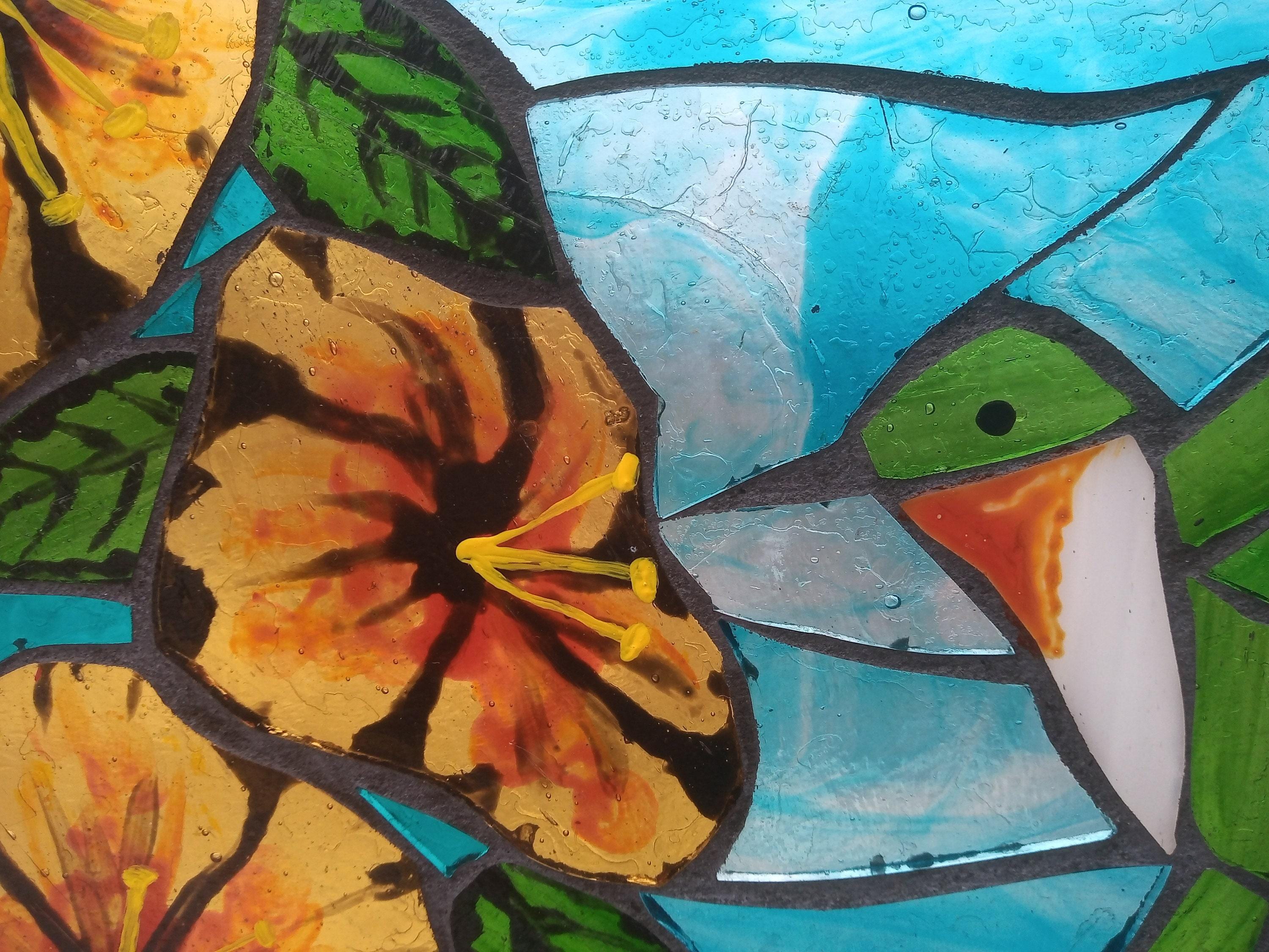 Ruby-throated Hummingbird Stained Glass Mosaic: Artwork for Hanging in ...