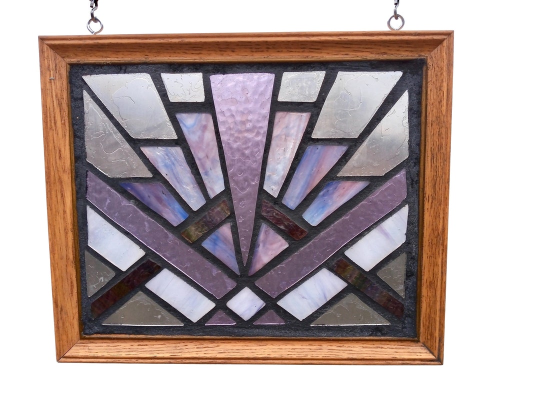 Purple Art Deco Stained Glass Mosaic Panel Window Hanging, 1920s Style ...