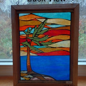 Windswept Pine Tree Stained Glass Mosaic: Artwork for Hanging in Window ...