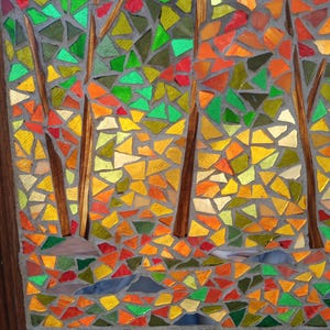 Autumn Forest Landscape Stained Glass Mosaic Panel for Hanging in ...