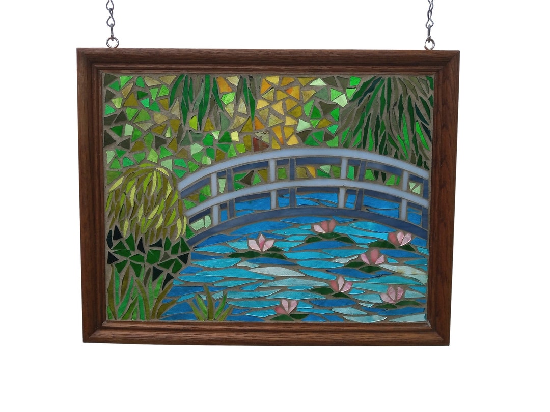 Claude Monet Bridge With Water Lilies Stained Glass Mosaic Panel for ...