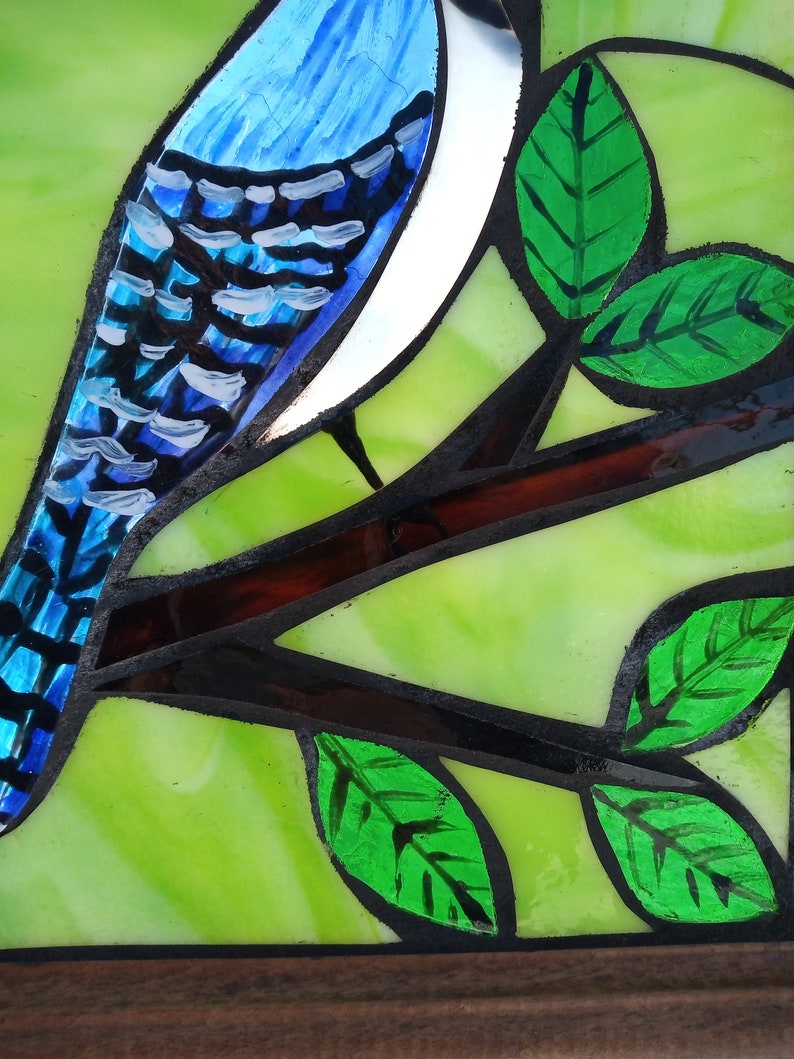 Blue Jay Stained Glass Mosaic Window Panel Blue Bird - Etsy