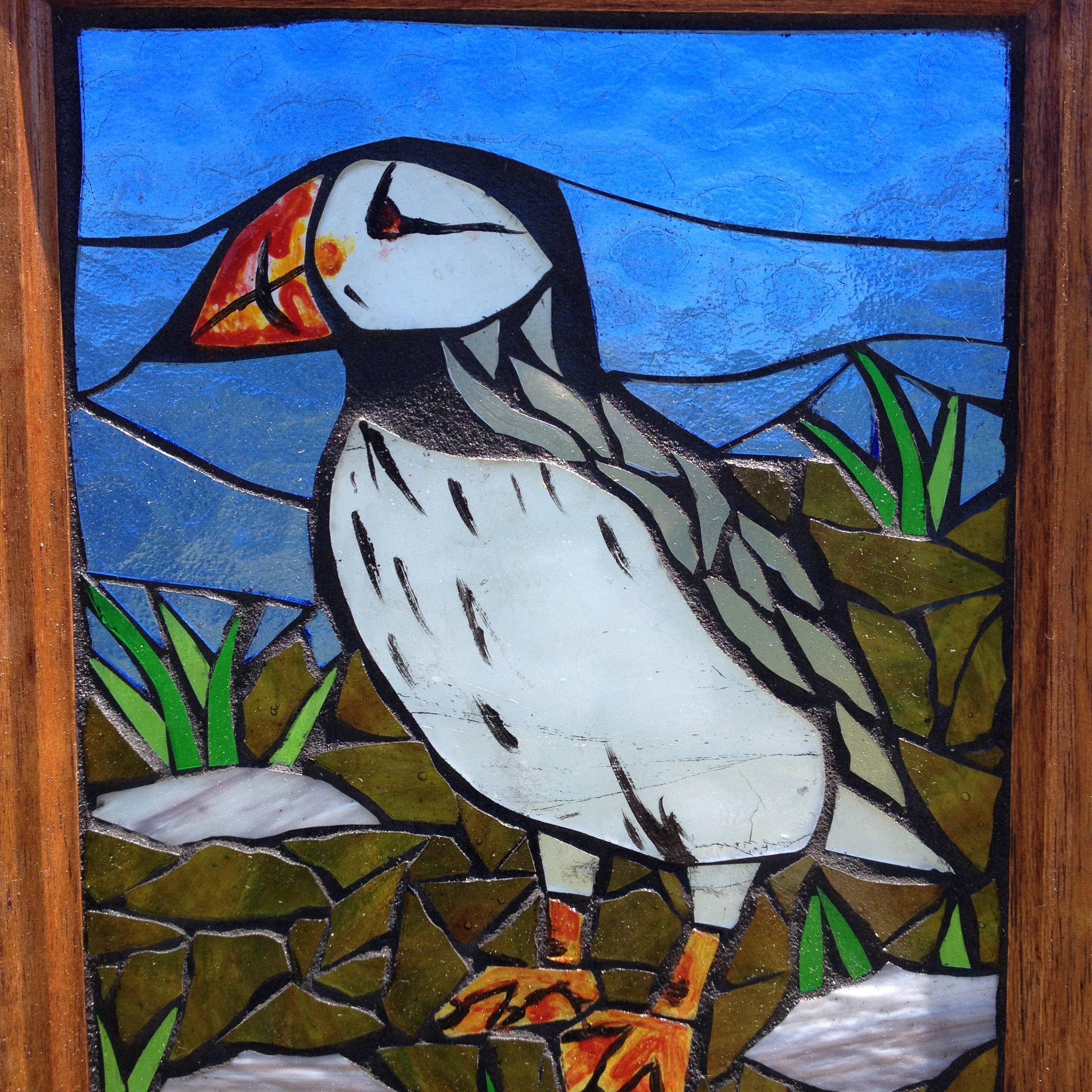 Atlantic Puffin Stained Glass Mosaic Panel for Hanging in - Etsy