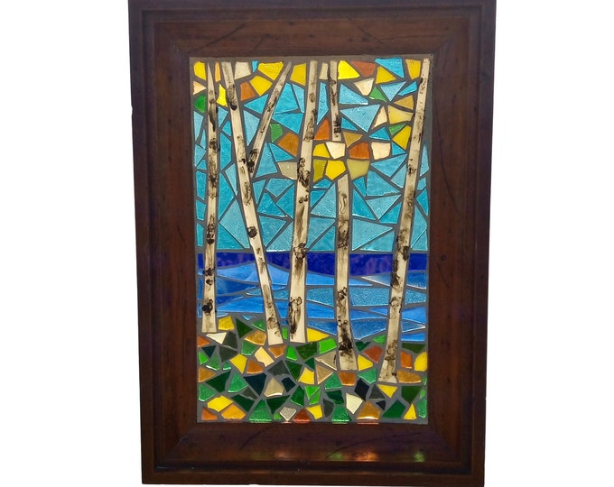 Stained Glass Mosaic Panel Birch Tree Fall Landscape With - Etsy