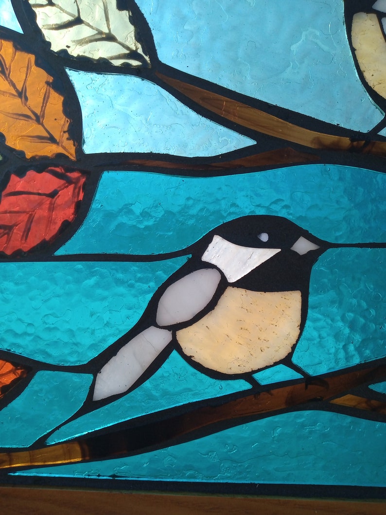 Chickadee Stained Glass Mosaic Panel for Hanging in Window | Etsy