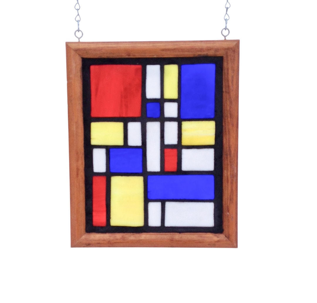 Mondrian Style Color Block Stained Glass Mosaic Panel, Geometric ...