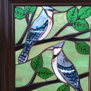 Blue Jays in a Tree Mosaic Stained Glass Panel for Hanging in a Window ...