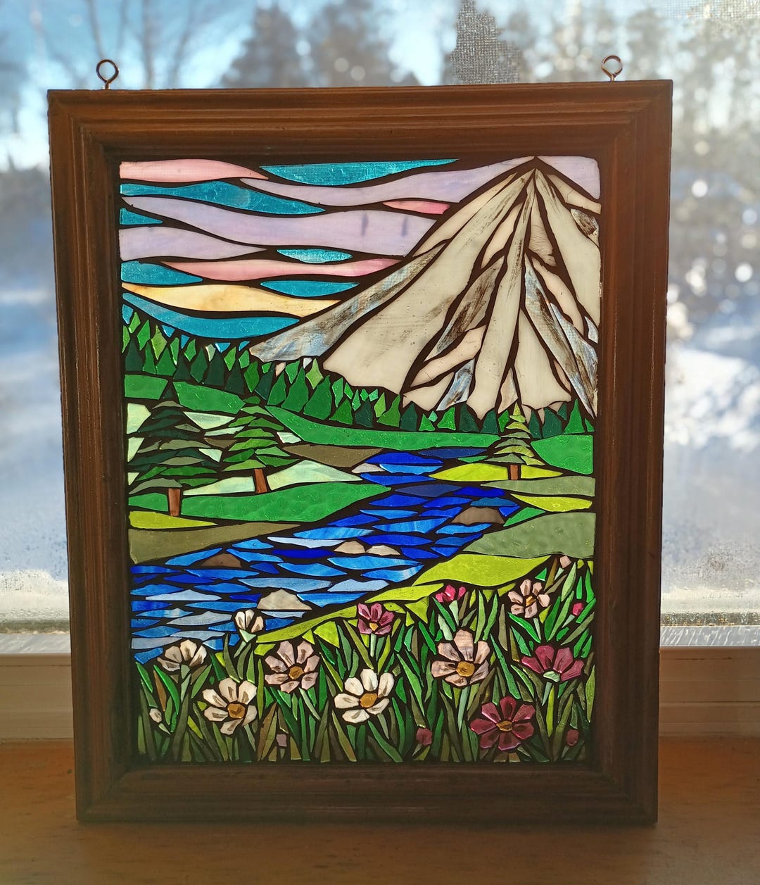 Stained Glass Mountain Meadow Mosaic Panel for Hanging in a Window ...