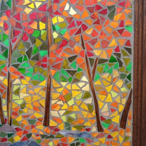 Autumn Forest Landscape Stained Glass Mosaic Panel for Hanging in ...