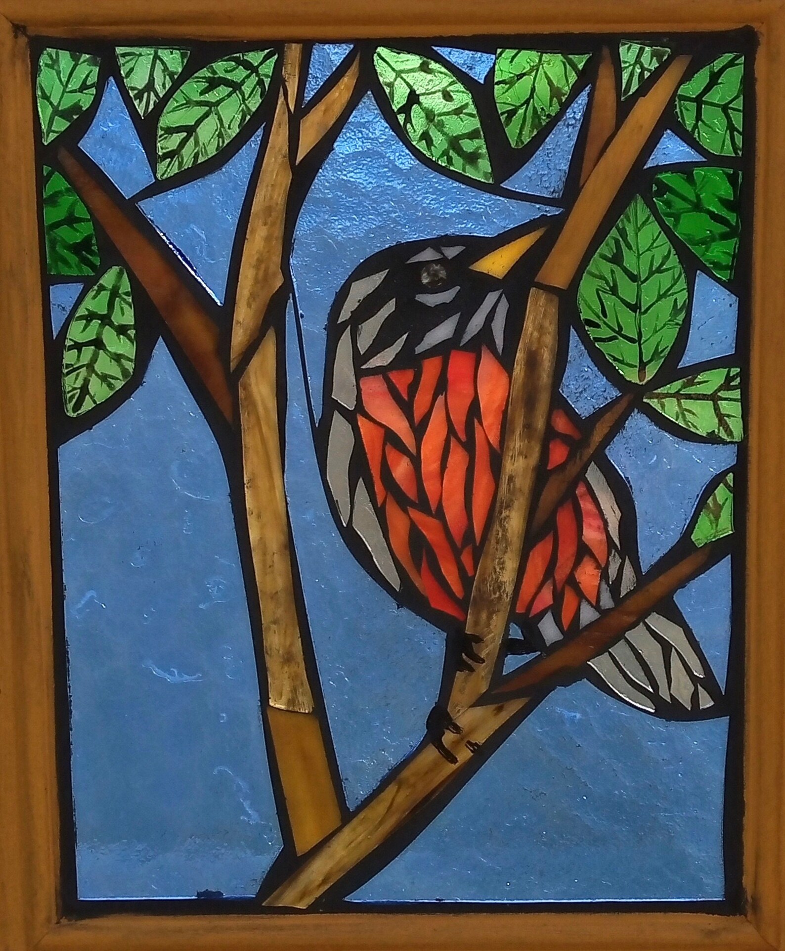 Robin Stained Glass Mosaic Panel for Hanging in Window Spring - Etsy