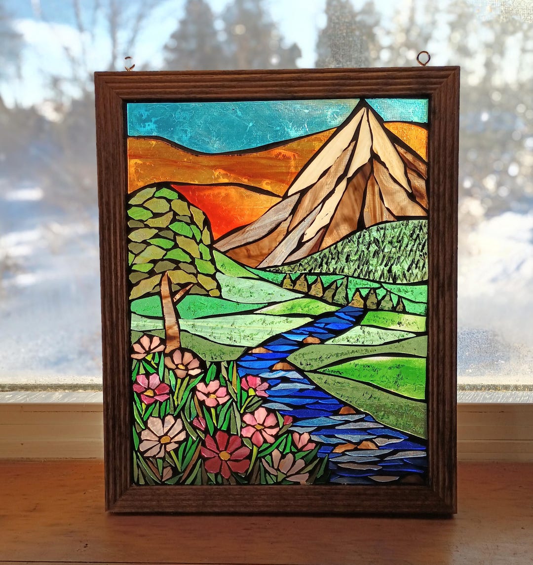 Mountain Meadow Stained Glass Mosaic: Artwork for Hanging in Window - Etsy