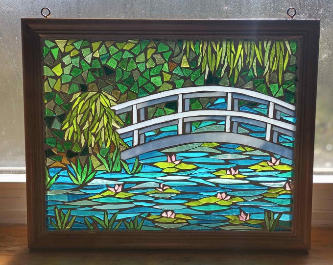 Claude Monet Bridge With Water Lilies Stained Glass Mosaic Panel for ...