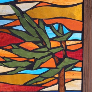 Windswept Pine Tree Stained Glass Mosaic: Artwork for Hanging in Window ...