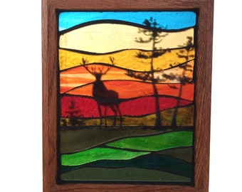 Stained Glass Deer Scene - Etsy