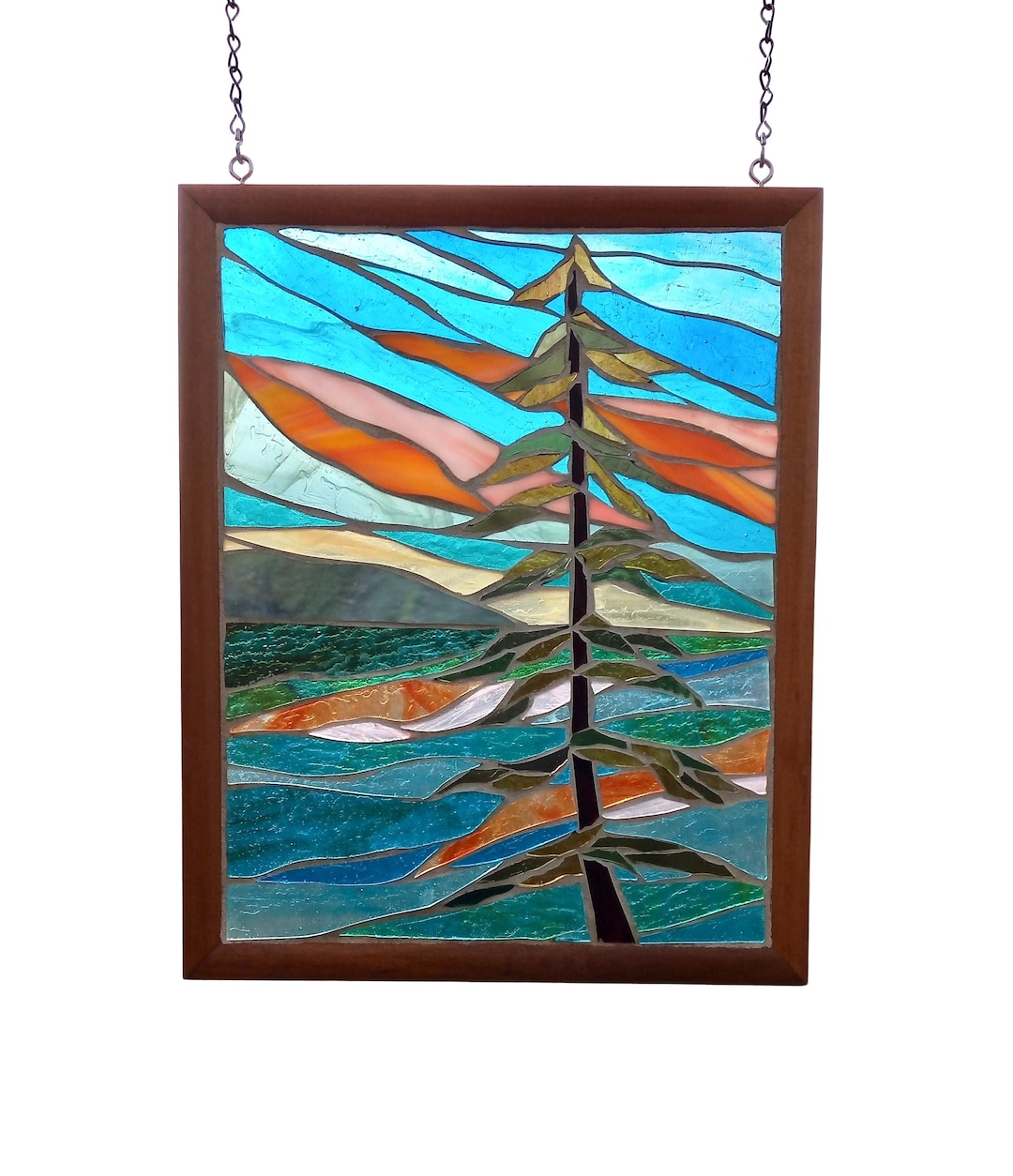 Evergreen Stained Glass Mosaic Panel Rugged Landscape of Lake - Etsy