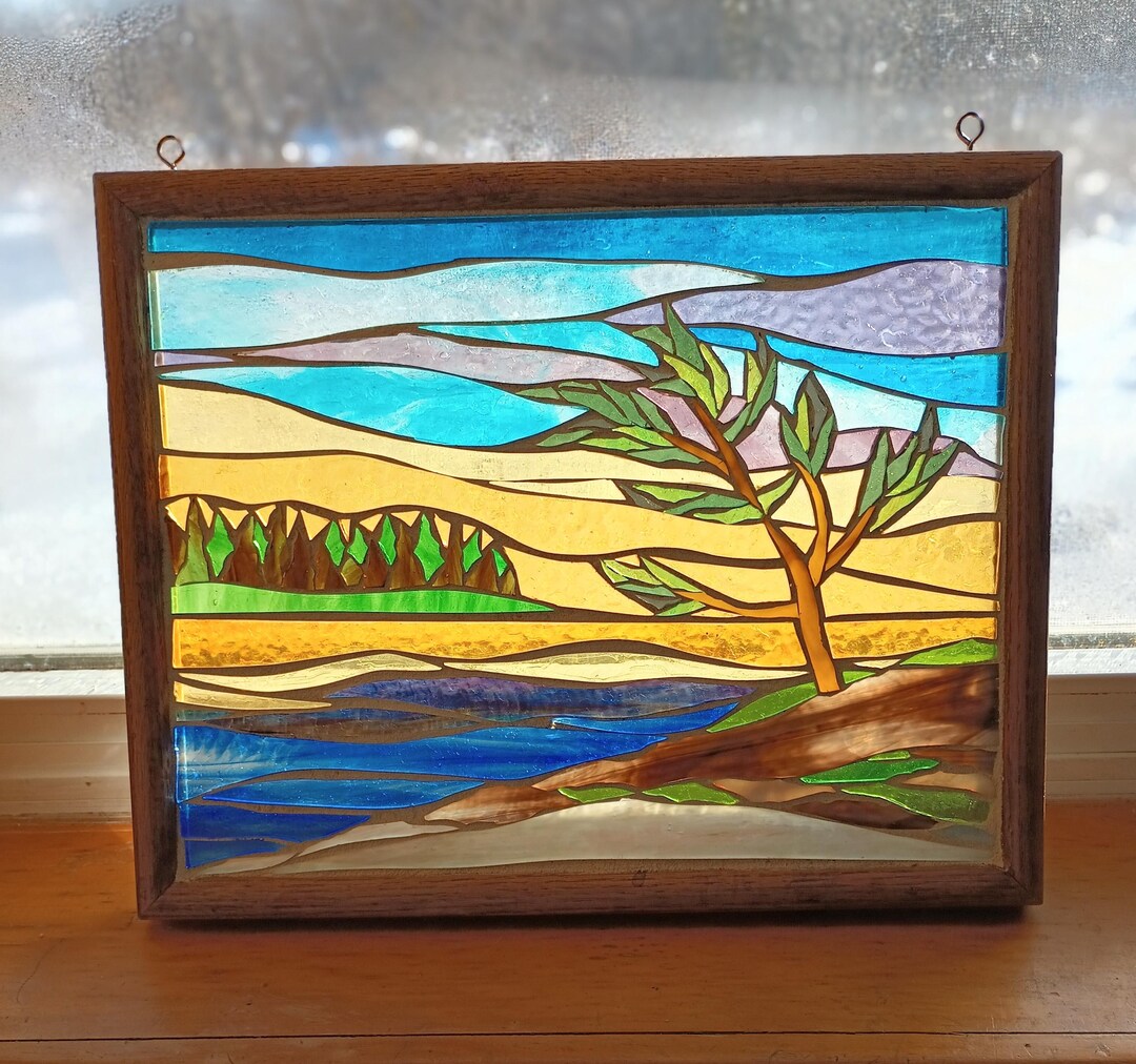 Windswept Northern Pine Tree Stained Glass Mosaic: Artwork for Hanging ...