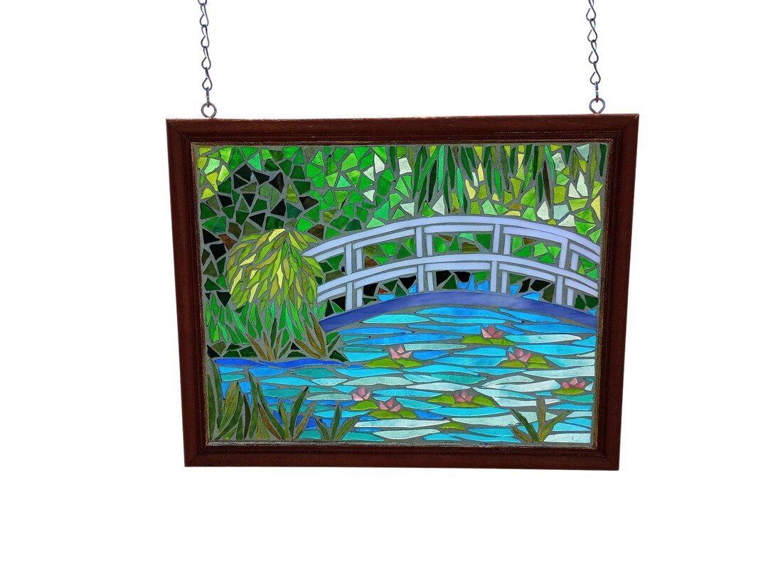Claude Monet Bridge With Water Lilies Stained Glass Mosaic Panel for ...