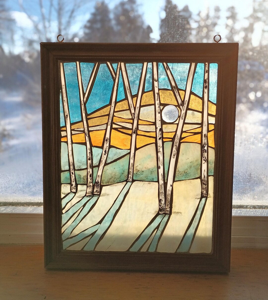 Winter Birch Tree Forest Stained Glass Mosaic Panel: Art for Hanging in ...