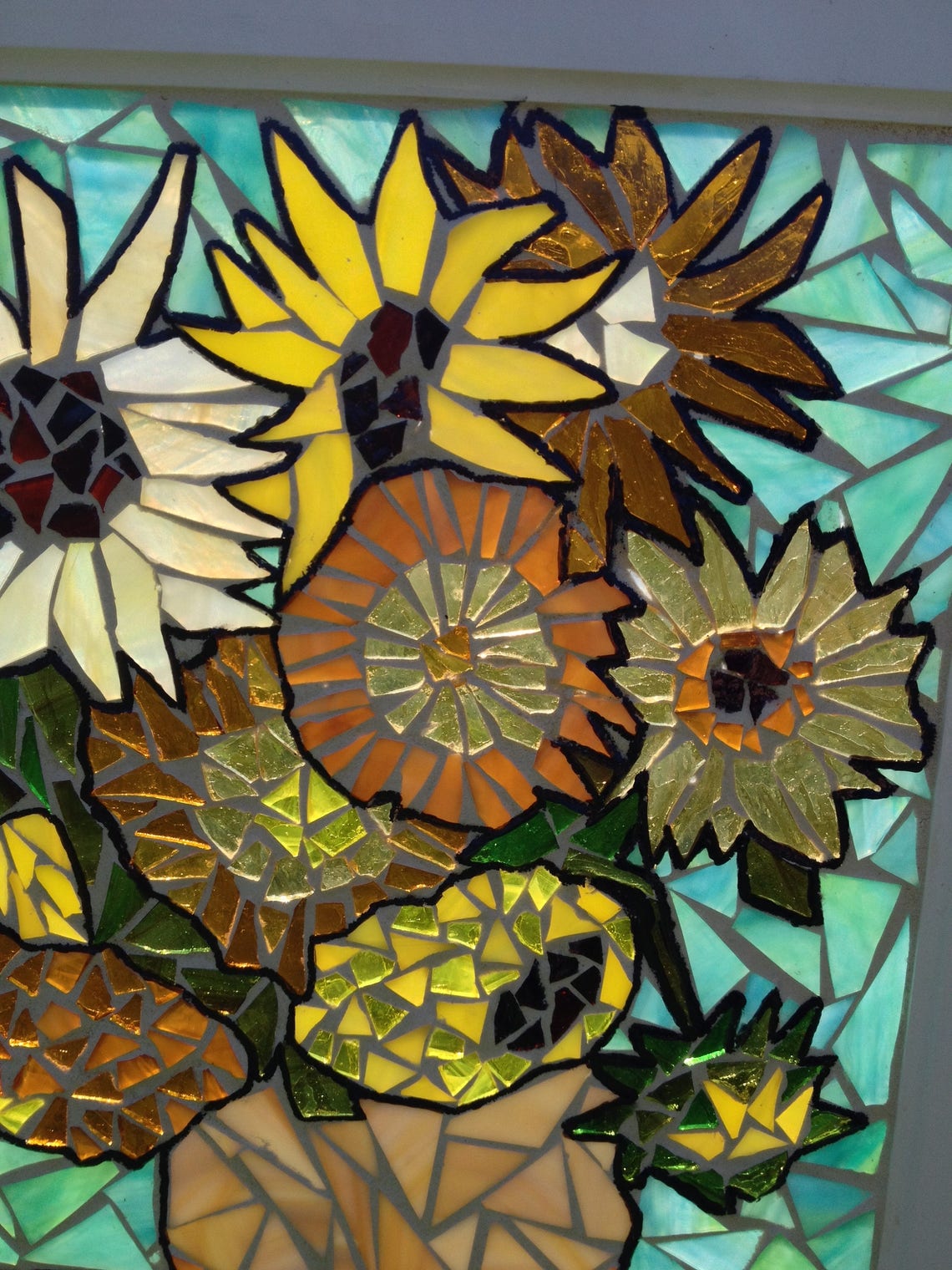 Van Gogh Sunflower Stained Glass Panel Van Gogh Stained Etsy