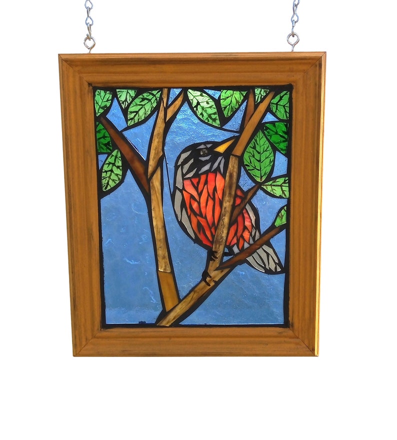 Robin Stained Glass Mosaic Panel for Hanging in Window Spring | Etsy