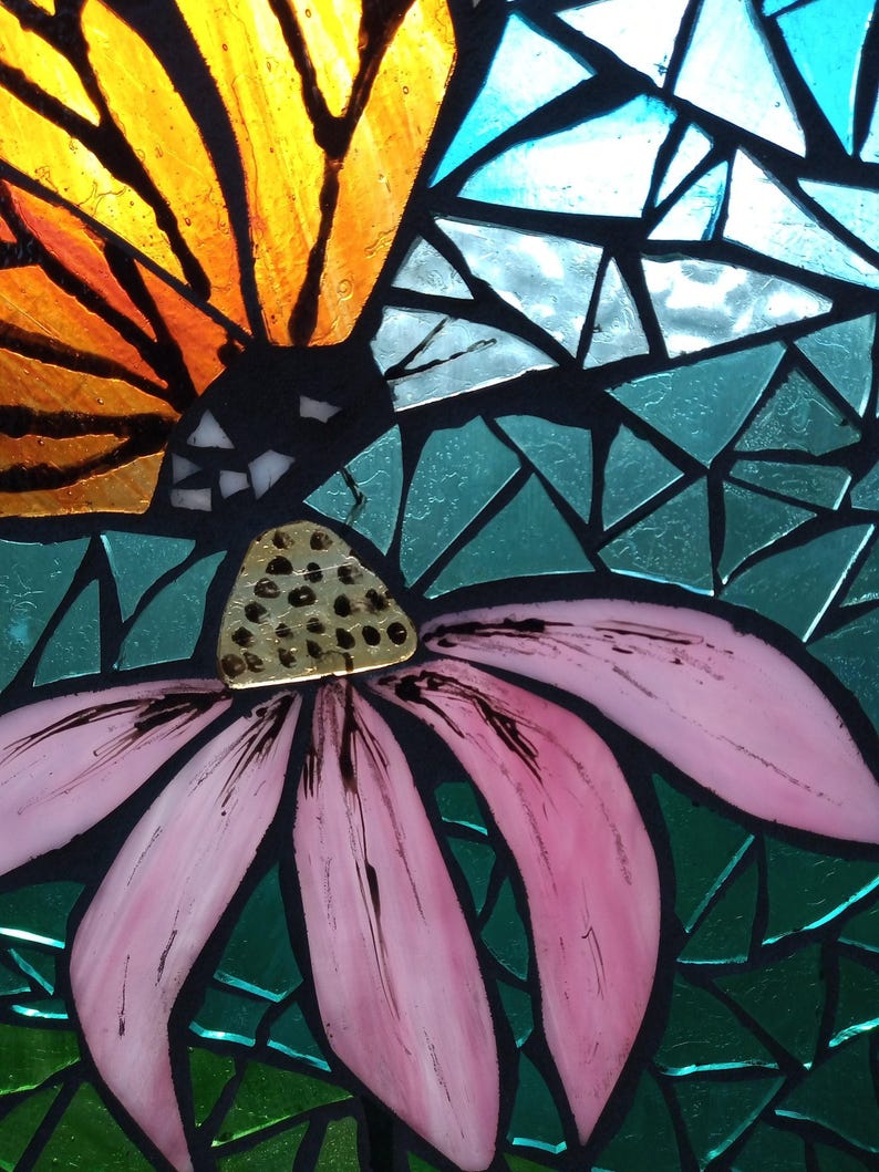 Monarch Butterfly Stained Glass Mosaic: Coneflower & Echinacea Garden ...