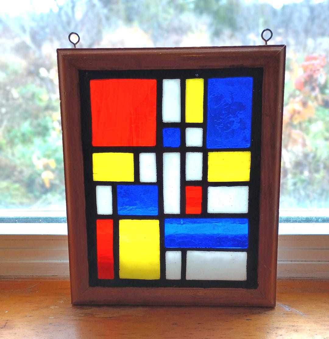 Mondrian Style Color Block Stained Glass Mosaic Panel, Geometric ...
