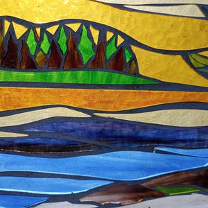 Windswept Northern Pine Tree Stained Glass Mosaic: Artwork for Hanging ...