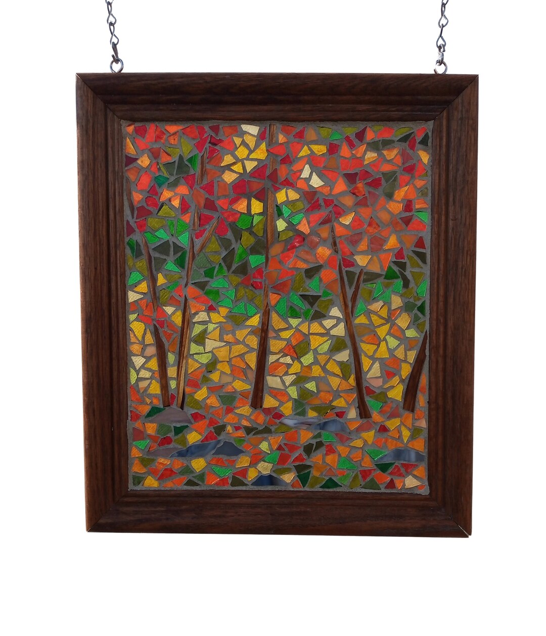 Autumn Forest Landscape Stained Glass Mosaic Panel for Hanging in ...
