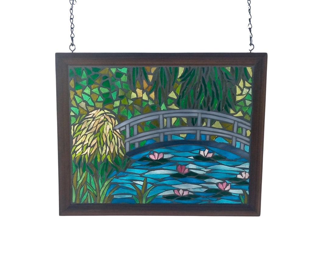 Claude Monet Bridge With Water Lilies Stained Glass Mosaic Panel for ...