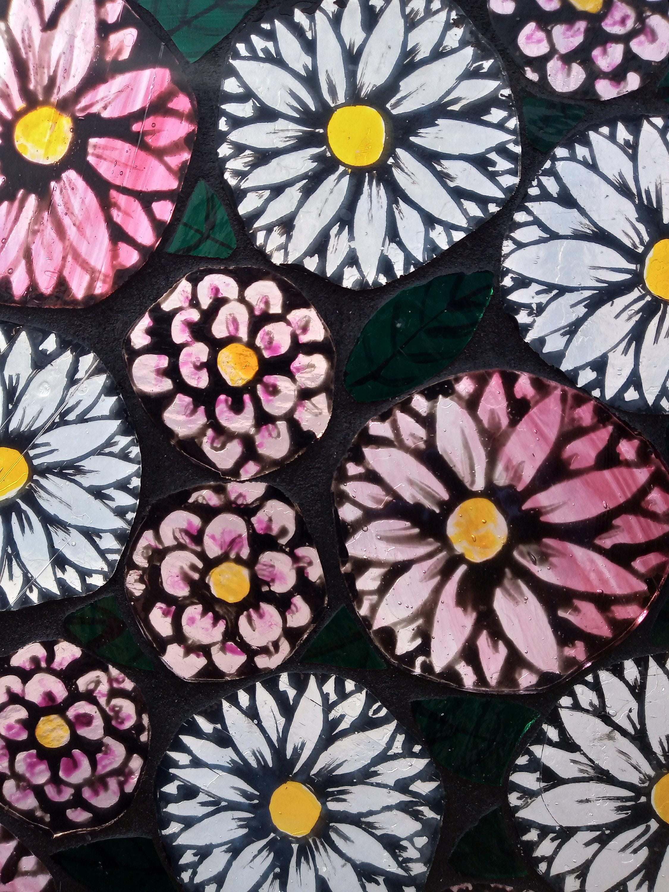Daisy Stained Glass Mosaic Panel: Hand-painted Floral Window Art - Etsy