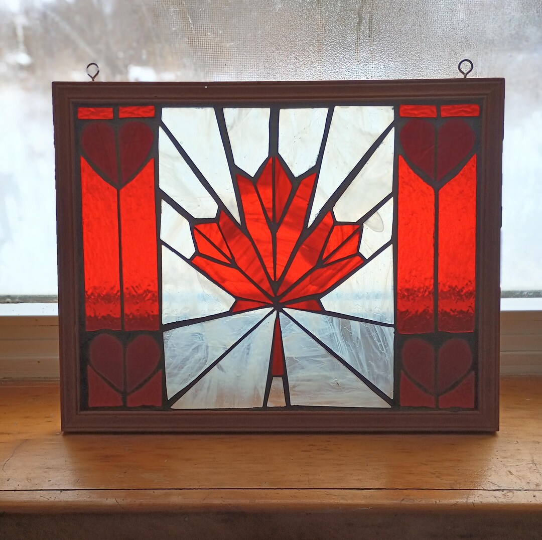 Stained Glass Canadian Flag Mosaic: Maple Leaf, Hearts, Repurposed Wood ...
