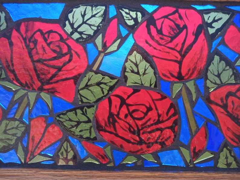 Red Rose Stained Glass Mosaic Panel Perfect for Hanging in - Etsy
