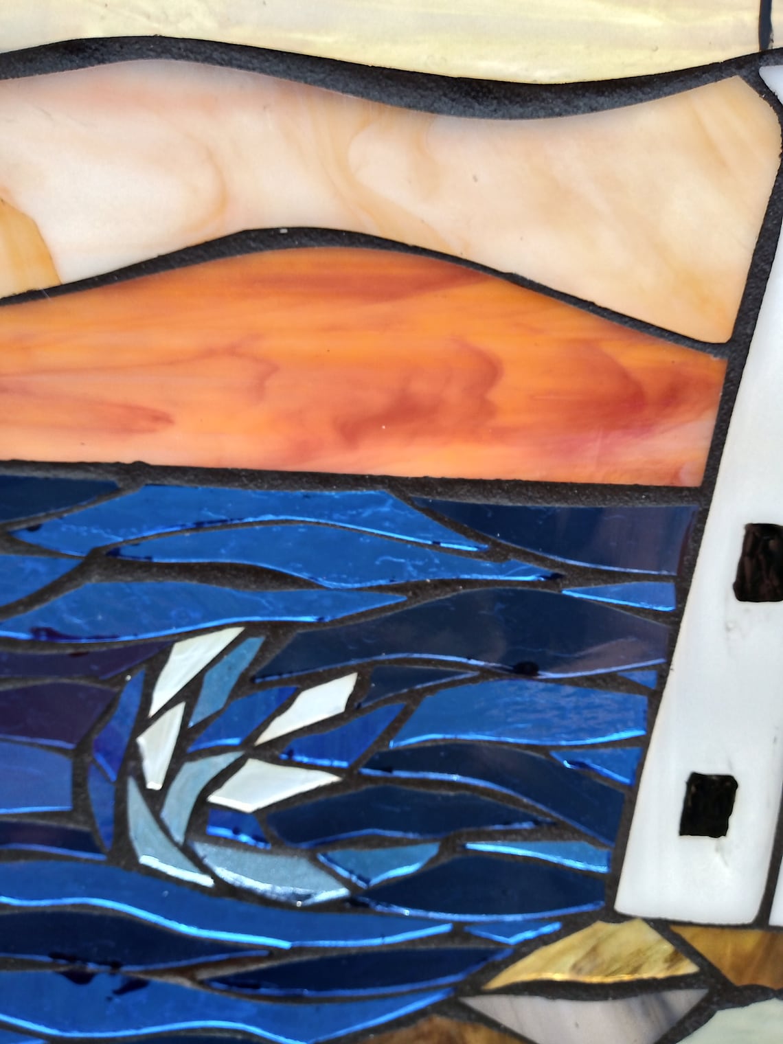 Stained Glass Lighthouse at Sunrise Mosaic Seascape Panel for | Etsy