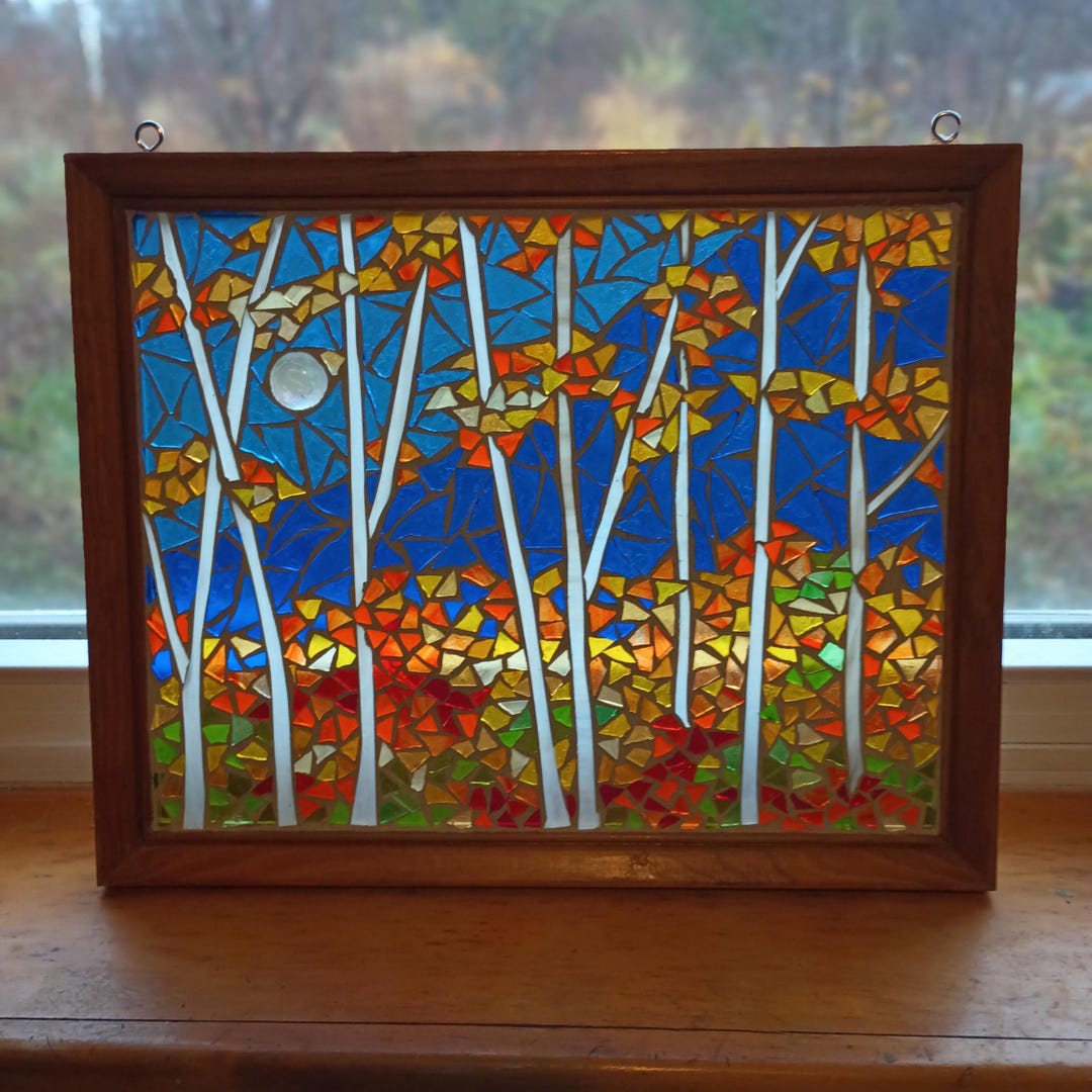 Fall Woods Stained Glass Mosaic: Artwork for Hanging in a Window - Etsy