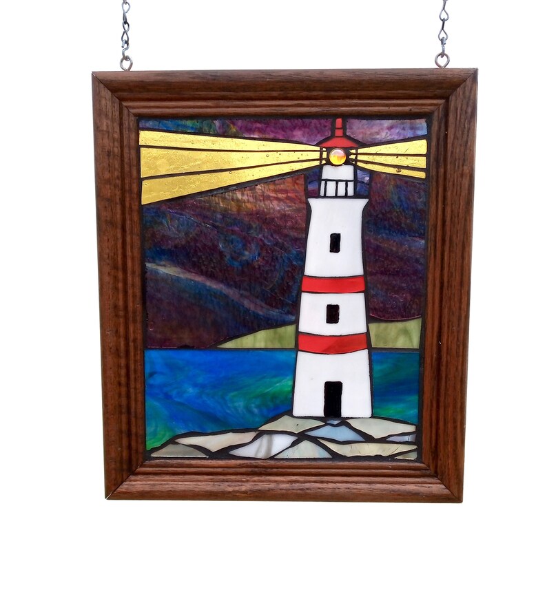 Round Lighthouse Stained Glass Window Mosaic Panel East Coast - Etsy