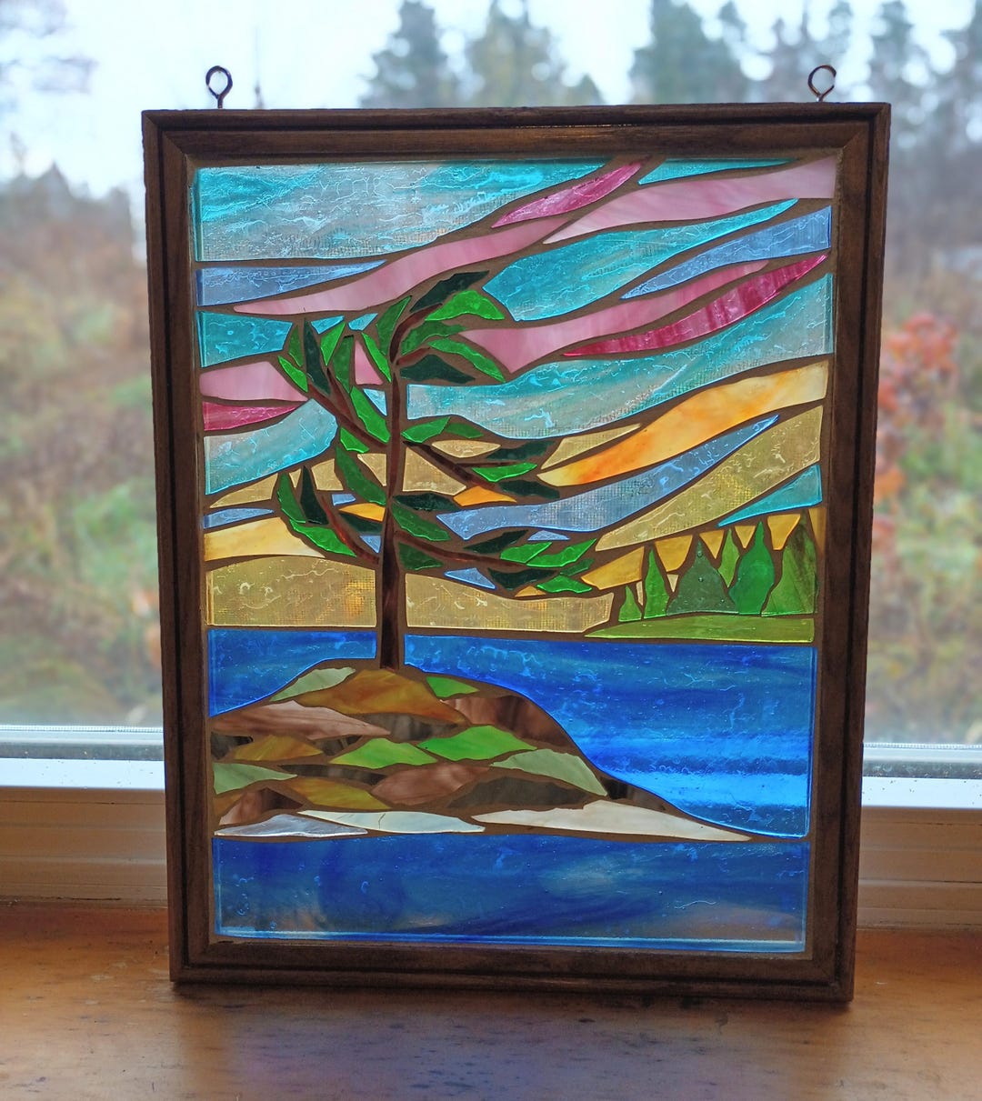 Windswept Pine Tree Stained Glass Mosaic: Artwork for Hanging in Window ...