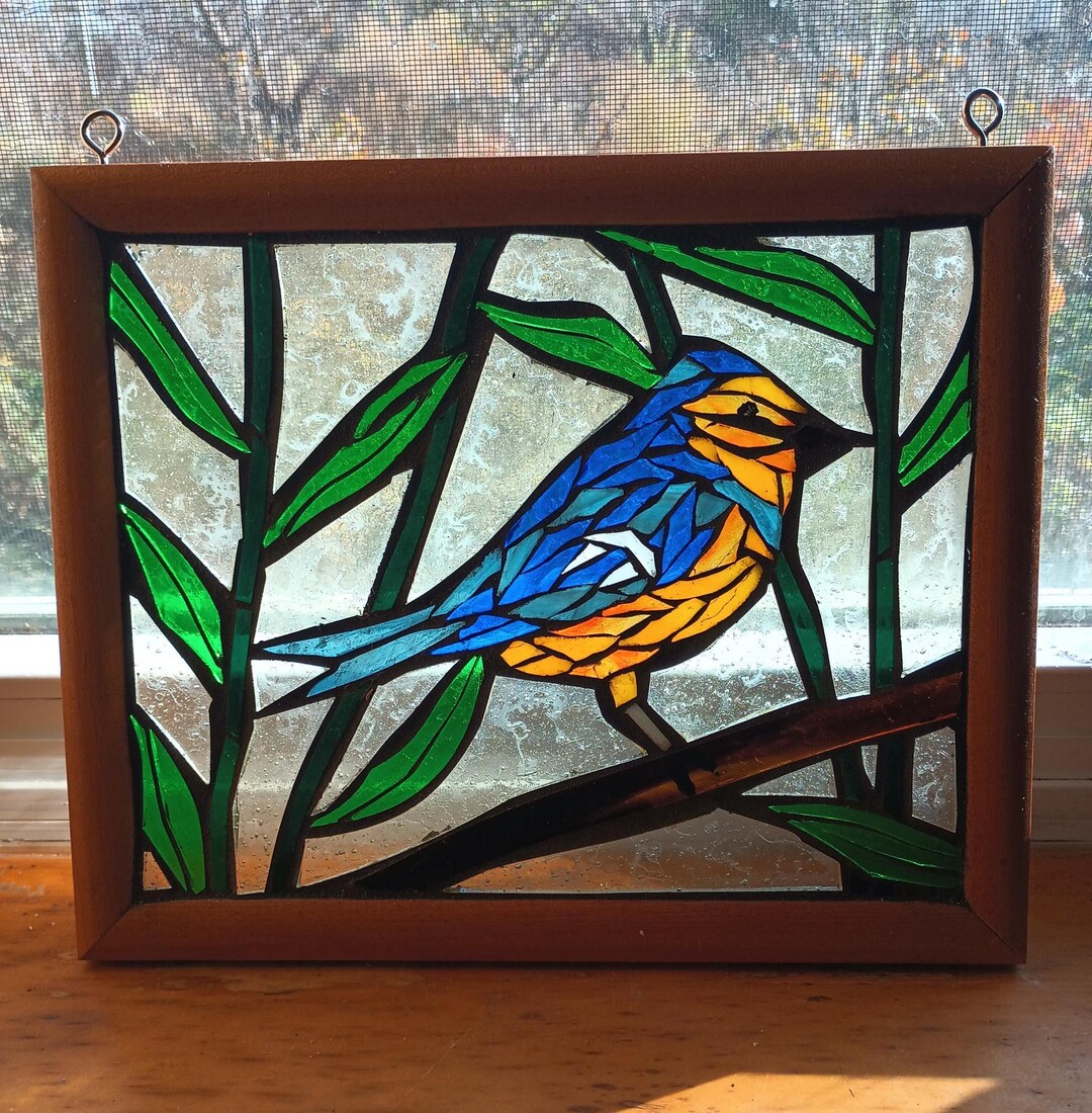 Barn Swallow Stained Glass Mosaic Panel for Hanging in Window, Blue ...