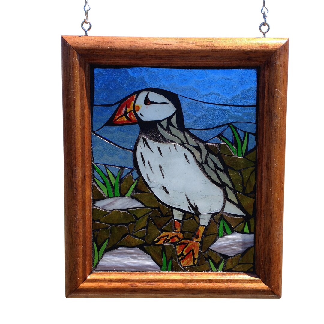 Atlantic Puffin Stained Glass Mosaic Panel for Hanging in - Etsy