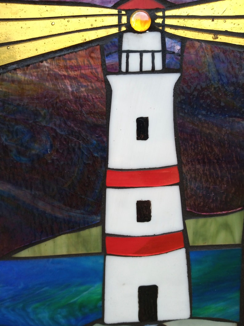Round Lighthouse Stained Glass Window Mosaic Panel East Coast - Etsy