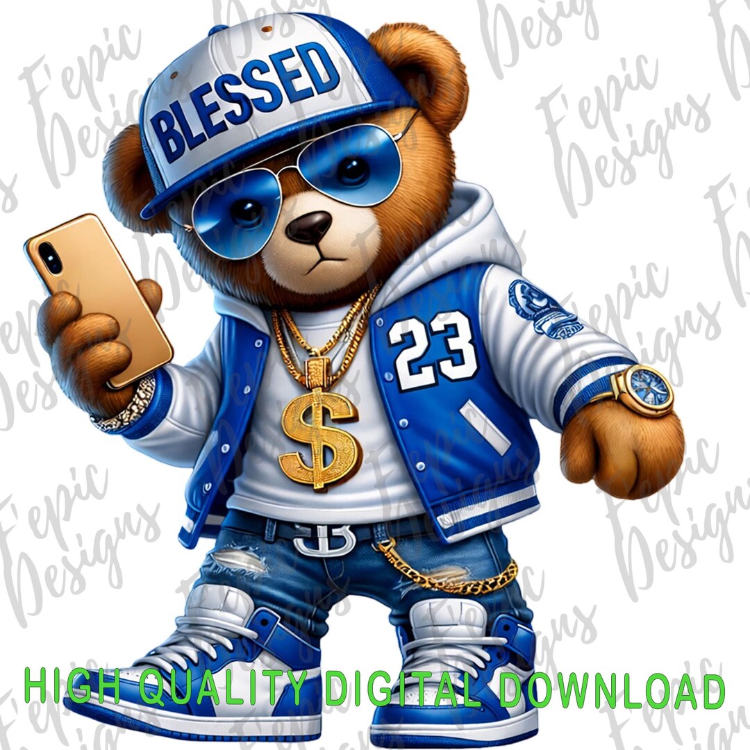 Hip Hop Graffiti Bear Cartoon: Blessed Blue Theme (digital Download) - Etsy